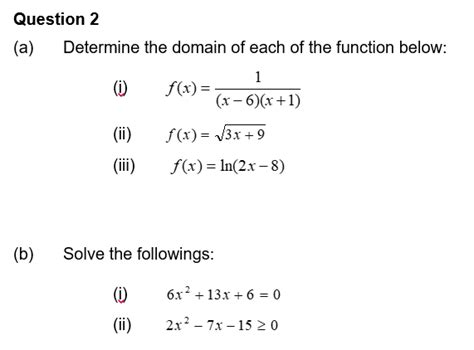 Solved Question 2 A Determine The Domain Of Each Of The