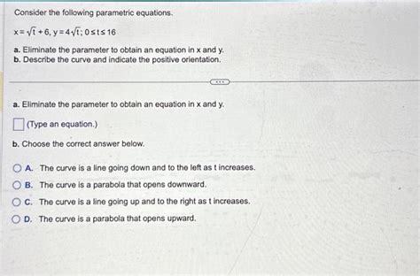 Solved Consider The Following Parametric Equations