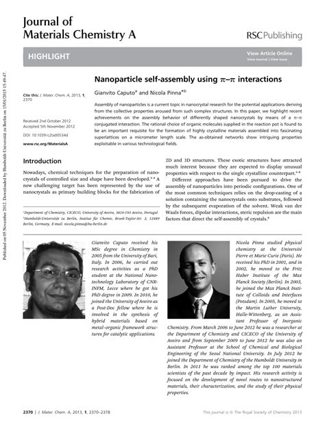 Pdf Nanoparticle Self Assembly Using π π Interactions