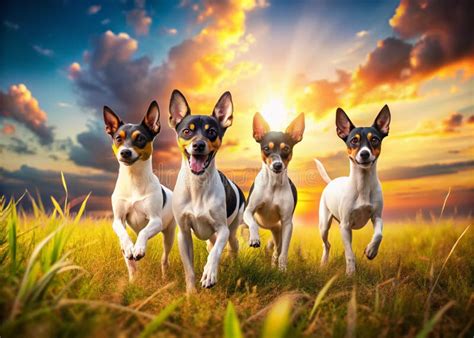 A Sunny Day Out Adorable Toy Fox Terriers Frolic In A Lush Field