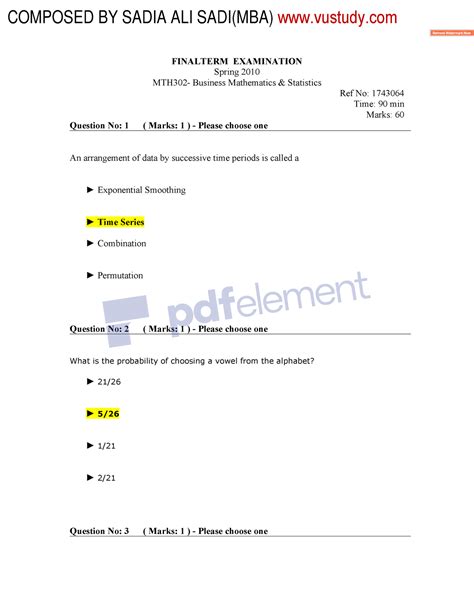 Mth302 Final Term Solved Mcqs With Reference By Sadia Finalterm