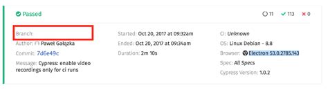 Missing Information About Git Branch In Cypress Dashboard Runs For