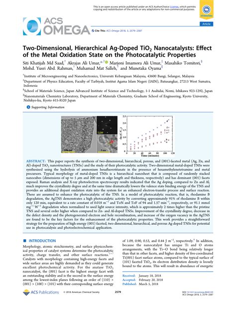 Pdf Two Dimensional Hierarchical Ag Doped Tio 2 Nanocatalysts
