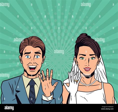 Bride And Groom Pop Art Cartoon Internet Security Baniking Online