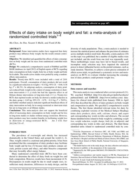 Effects Of Dairy Intake On Body Weight And Fat A Meta Analysis Of Randomized Controlled Trials