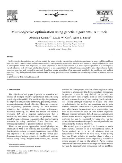 Multi Objective Optimization Using Genetic Algorithms Pdf
