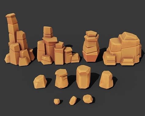 3d Model 11 Lowpoly Stylized Rock Formations Set Vr Ar Low Poly