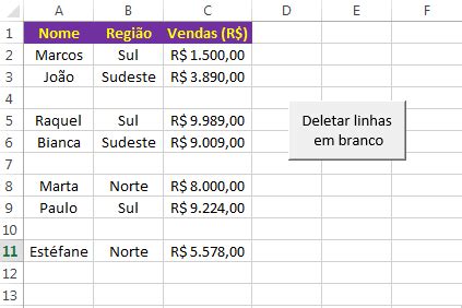 Deletar Linhas Vazias Excel Easy