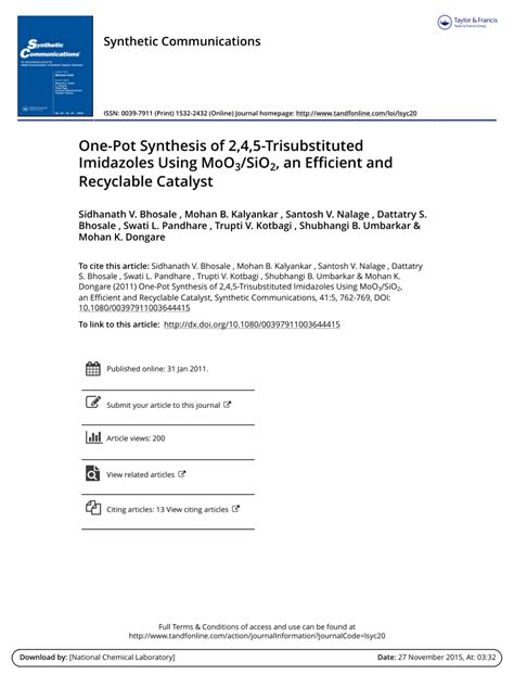 Pdf Cheminform Abstract One Pot Synthesis Of 245 Trisubstituted