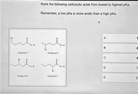 Rank The Following Carboxylic Acids From Lowest To Highest PKa