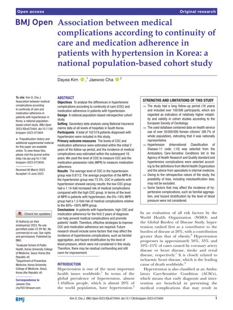 Pdf Association Between Medical Complications According To Continuity Of Care And Medication