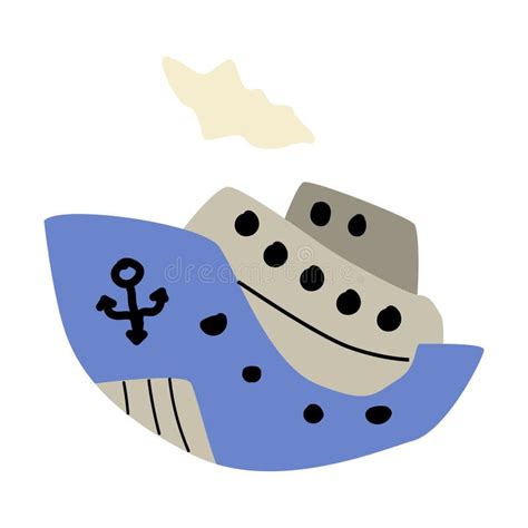 Hand Drawn Ship In Blue Color Doodle Vector Icon Isolated Stock Vector