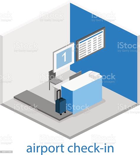 공항 체크인의 등소 측정 플랫 3d 벡터 내부 3차원 형태에 대한 스톡 벡터 아트 및 기타 이미지 3차원 형태 가정의 방