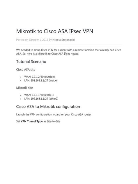 Mikrotik To Cisco Asa Ipsec Vpn Pdf Virtual Private Network Ip