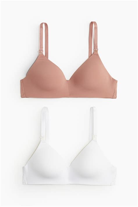 Mama 2 Pack Padded Non Wired Nursing Bras Old Rosewhite Ladies H