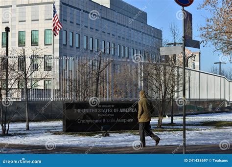 The Embassy Of The United States Of America In Kyiv A Man Walks Near