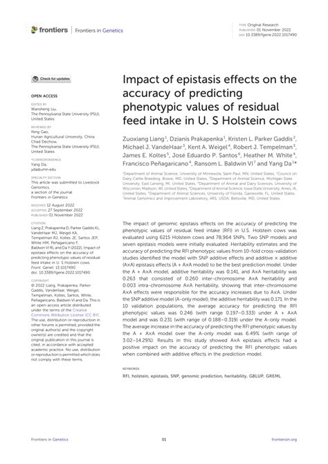 Pdf Impact Of Epistasis Effects On The Accuracy Of Predicting Phenotypic Values Of Residual