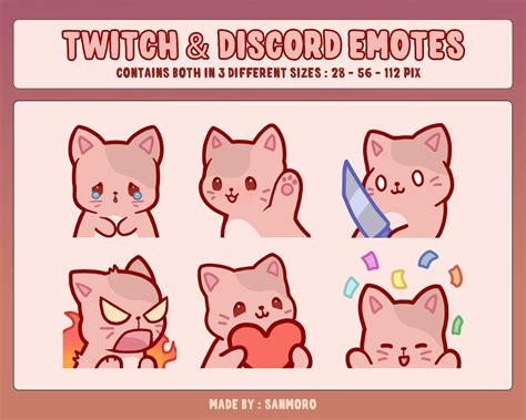 Cat Emote Pack For Twitch Discord Youtube High Quality Emotes Pack Of 6 Instant Download