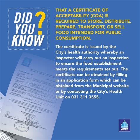 Certificate Of Acceptability For Ethekwini Municipality Facebook