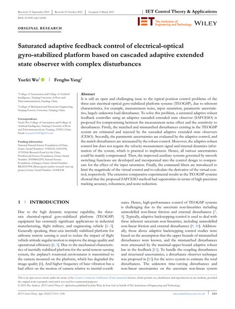 Pdf Saturated Adaptive Feedback Control Of Electrical‐optical Gyro