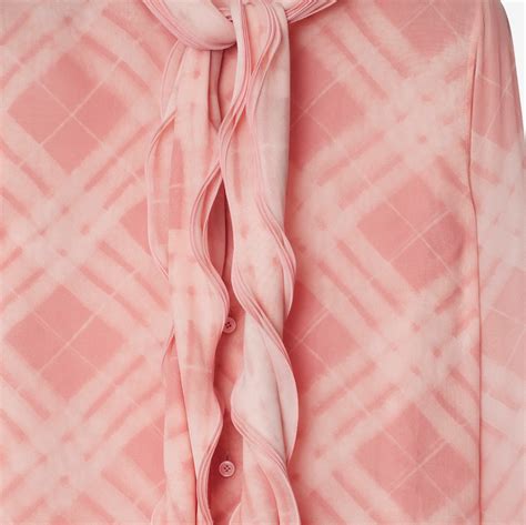 Ruffled Check Silk Blouse In Candy Women Burberry® Official