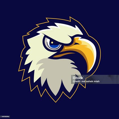 농구 야구 축구 또는 기타 게임을 위한 플랫 스타일 독수리 마스코트 로고 어두운 배경에 독수리 얼굴 벡터 그림입니다 매에 대한 스톡 벡터 아트 및 기타 이미지 Istock