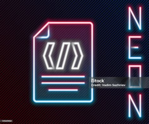 glowing neon line binary code icon isolated on black background