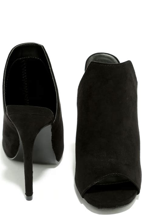 Chic Black Heels Peep Toe Heels High Heel Mules Vegan Suede Mules