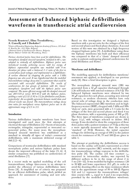 Pdf Assessment Of Balanced Biphasic Defibrillation Waveforms In Transthoracic Atrial Cardioversion