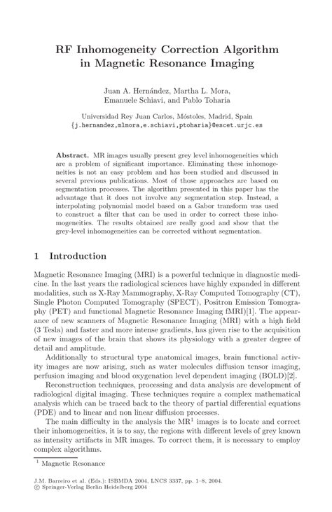 pdf rf inhomogeneity correction algorithm in magnetic resonance imaging