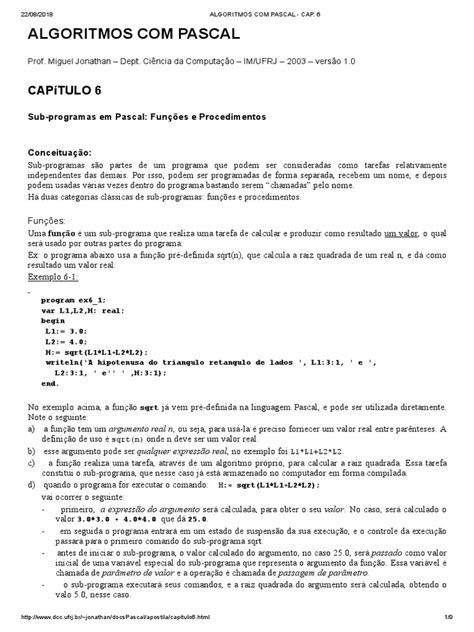 Algoritmos Com Pascal Cap 6 Pdf Parâmetro Programação De