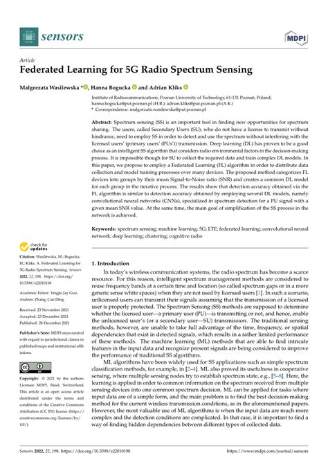 Pdf Federated Learning For 5g Radio Spectrum Sensing