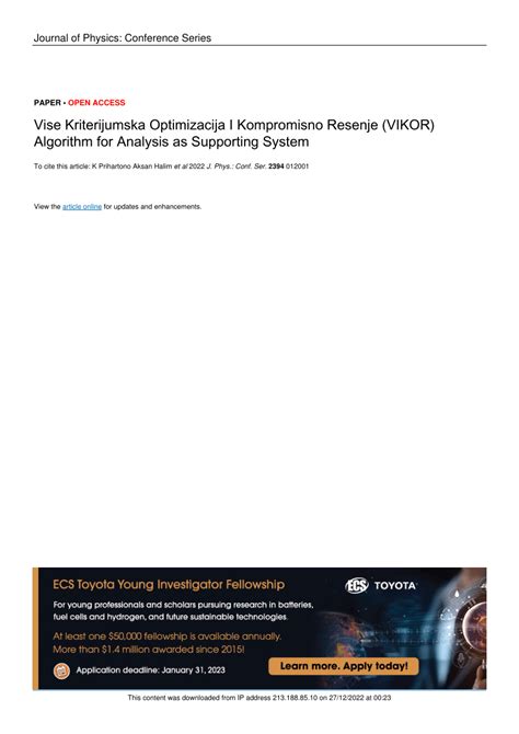 Pdf Vise Kriterijumska Optimizacija I Kompromisno Resenje Vikor Algorithm For Analysis As