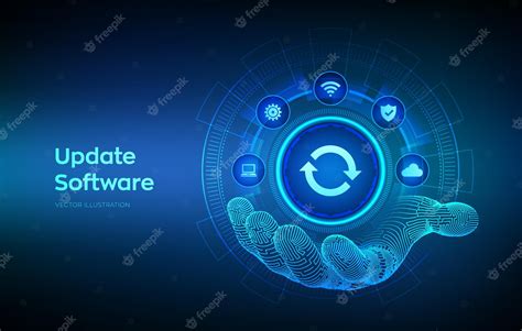 premium vector update icon in robotic hand upgrade software version