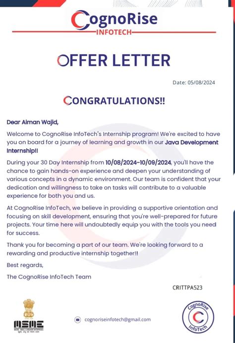Aiman Wajid On Linkedin I Received My Internship Offer Letter