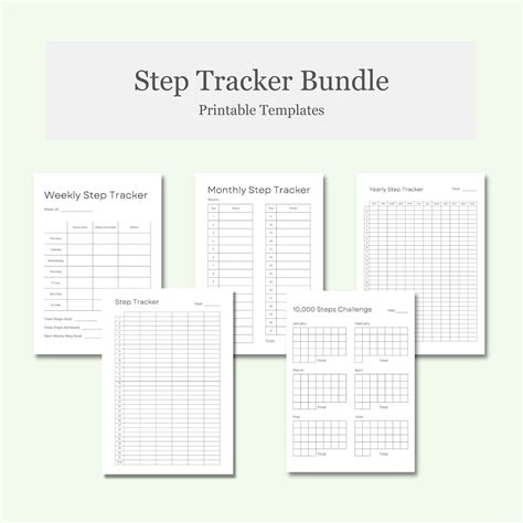 Step Tracker Printable Template Bundle Step Log Walking Journal