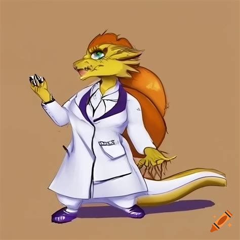 Yellow Anthropomorphic Lizard Woman Wearing A Labcoat On Craiyon