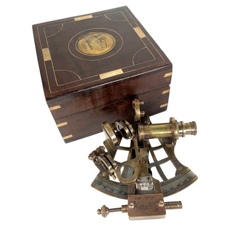 Vintage Nautical Brass Sextant With Wooden Box Navigational Tool Marine Ship Instrument Antique