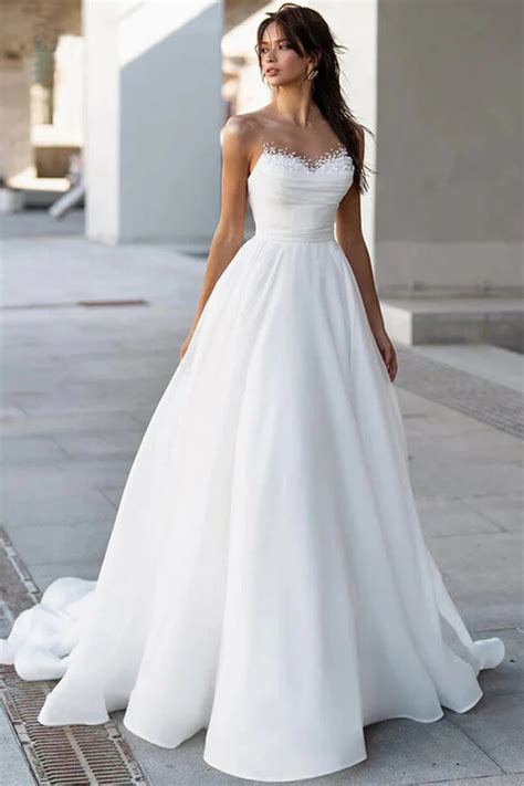 A Line Sweetheart Wedding Dresses With Pearls Mw1024 Musebridals