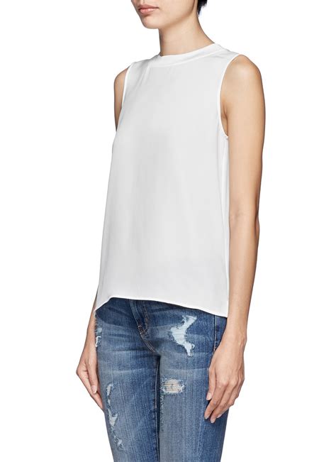 Theory Klimora Sleeveless Silk Blouse In White Lyst