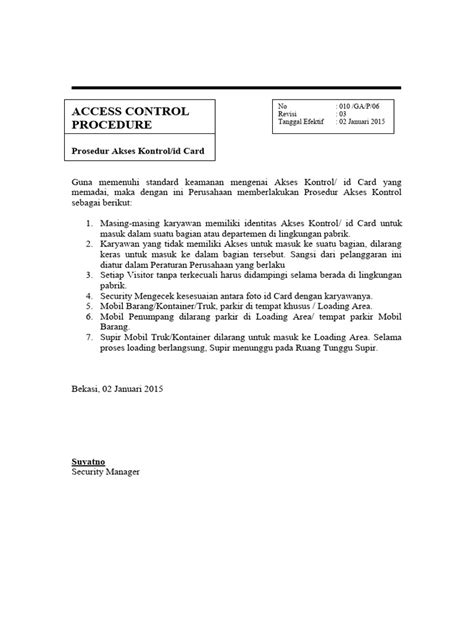 Access Control Procedure Rev03 Indo Pdf