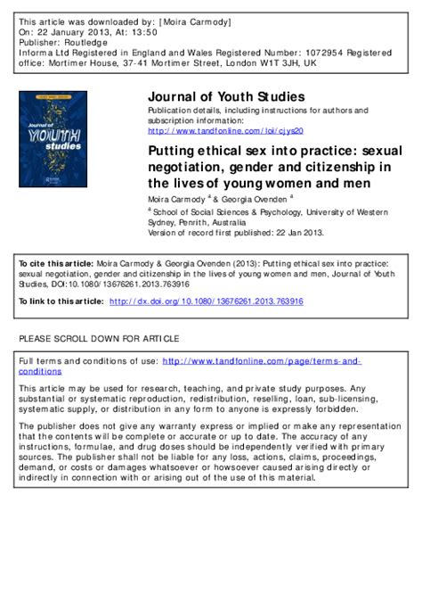 Pdf Putting Ethical Sex Into Practice Sexual Negotiation Gender And