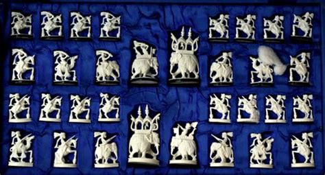 Ivory Carved Boxed Chess Set Of Indian Maharaja In Fitted Blue Fine