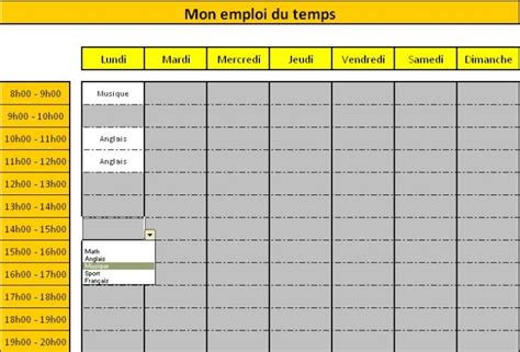 Mon Emploi Du Temps Pour Excel 1001tableurs