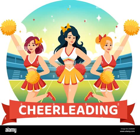 Cheerleader Girl Vector Illustration With Cheerleading Pom Poms Of