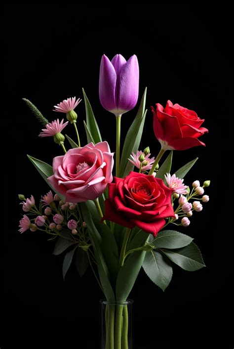 Stable Diffusion Prompt Elegant Bouquet With Purple Tulips And Red