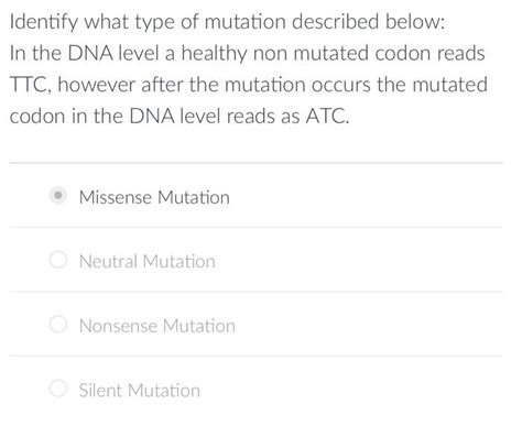Solved Identify What Type Of Mutation Described Below In
