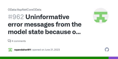 Uninformative Error Messages From The Model State Because Of The