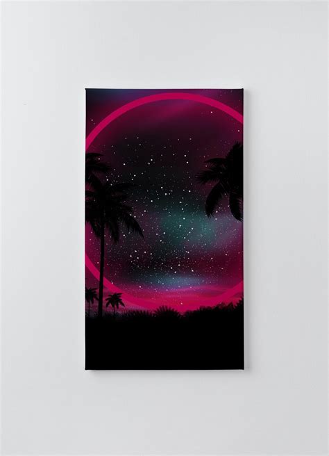 Obraz na płótnie HOMEPRINT nocny krajobraz z palmami na tle neonowego