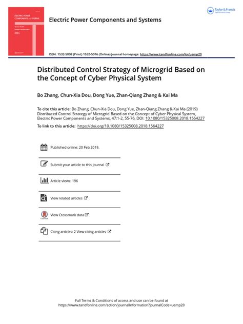Distributed Control Strategy Of Microgrid Based On The Concept Of Cyber Physical System Pdf